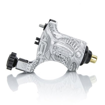 V6 Platinum Silver Bio-Mech — Hand-Engraved Bishop Rotary Tattoo Machi ...